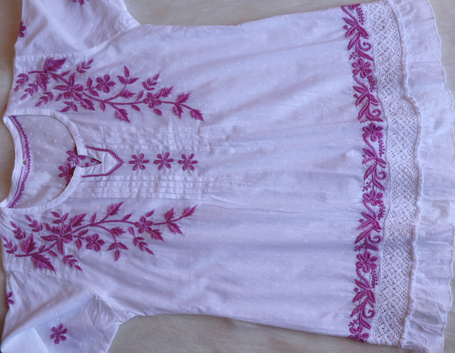 Nazakat White & Dusty Purple Premium Cotton kurta – Noor Chikankari